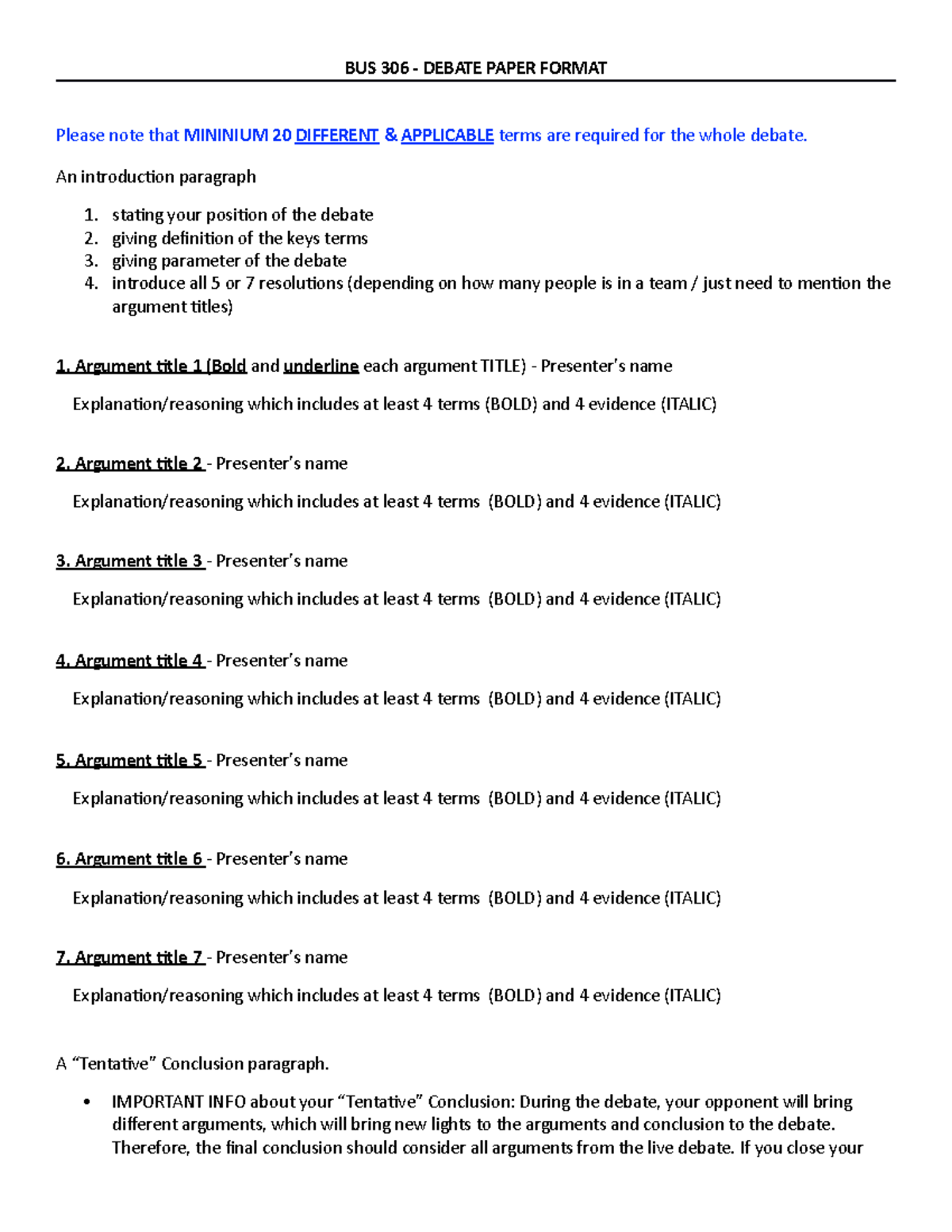 Debate Paper Format - Final Version - BUS 306 - DEBATE PAPER FORMAT ...
