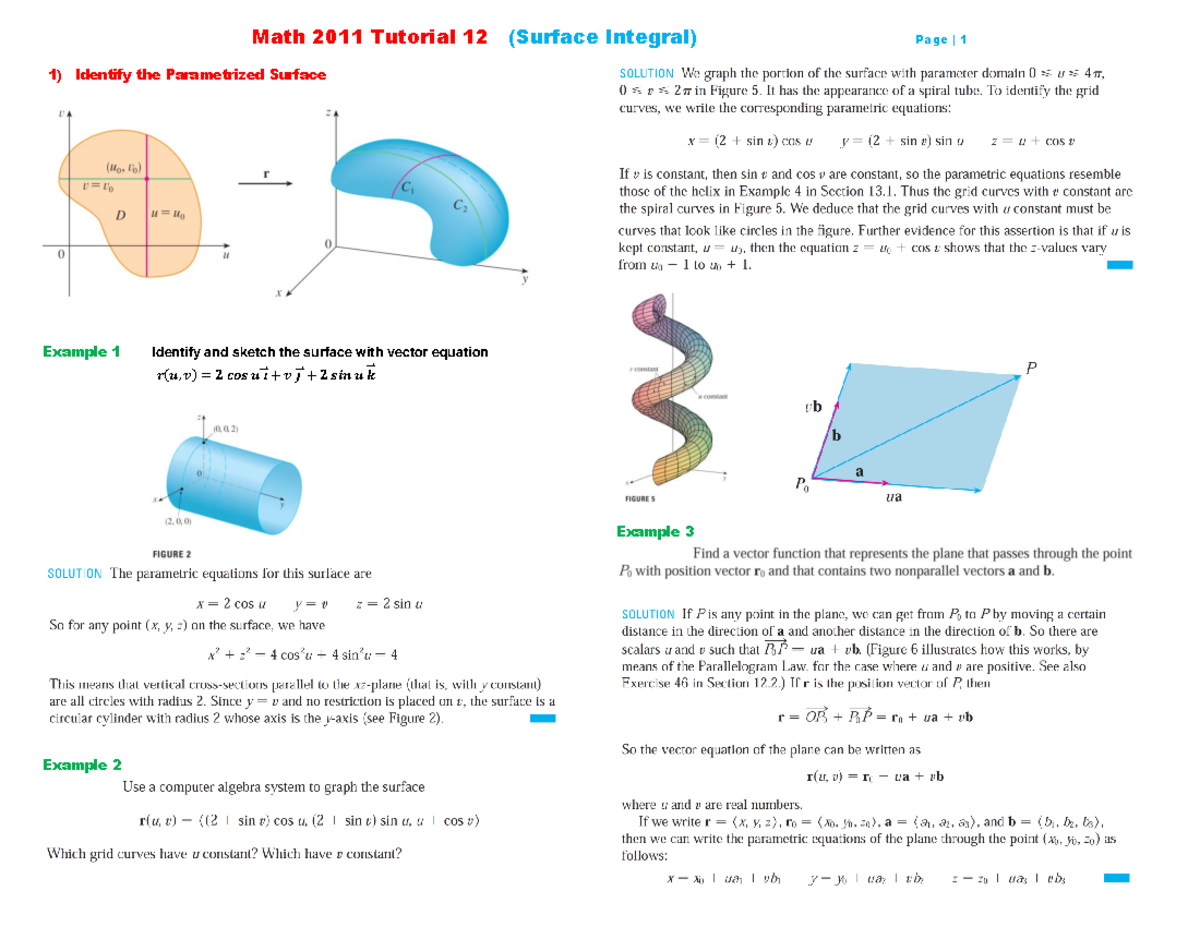 Math 2011 Tutorial 12 - Einstein Kong - Math 2011 Tutorial 12 (Surface ...