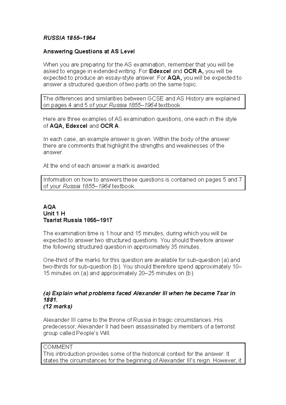 Russia 1855-1964 Sample Answers 9780007268672 - RUSSIA 1855– Answering ...