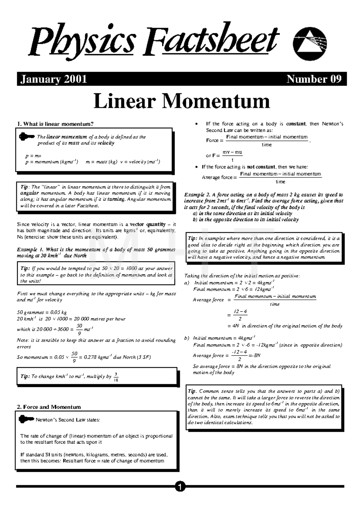 Combined Notes Physics A2 Level January 2001 Number 09 Linear