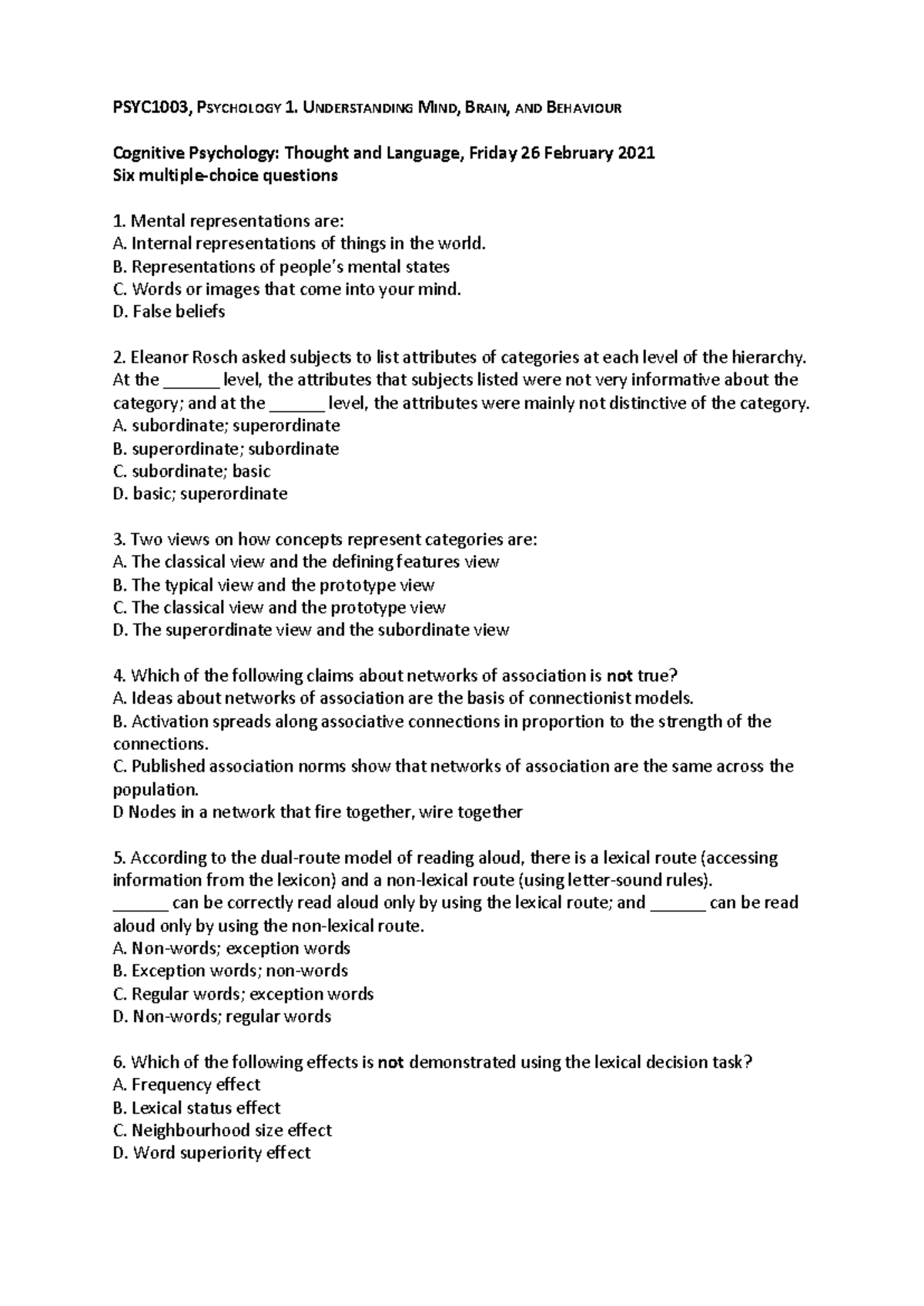 4 PSYC1003 Lecture 1. Thought and Language (26Feb21) Exam Preparation ...