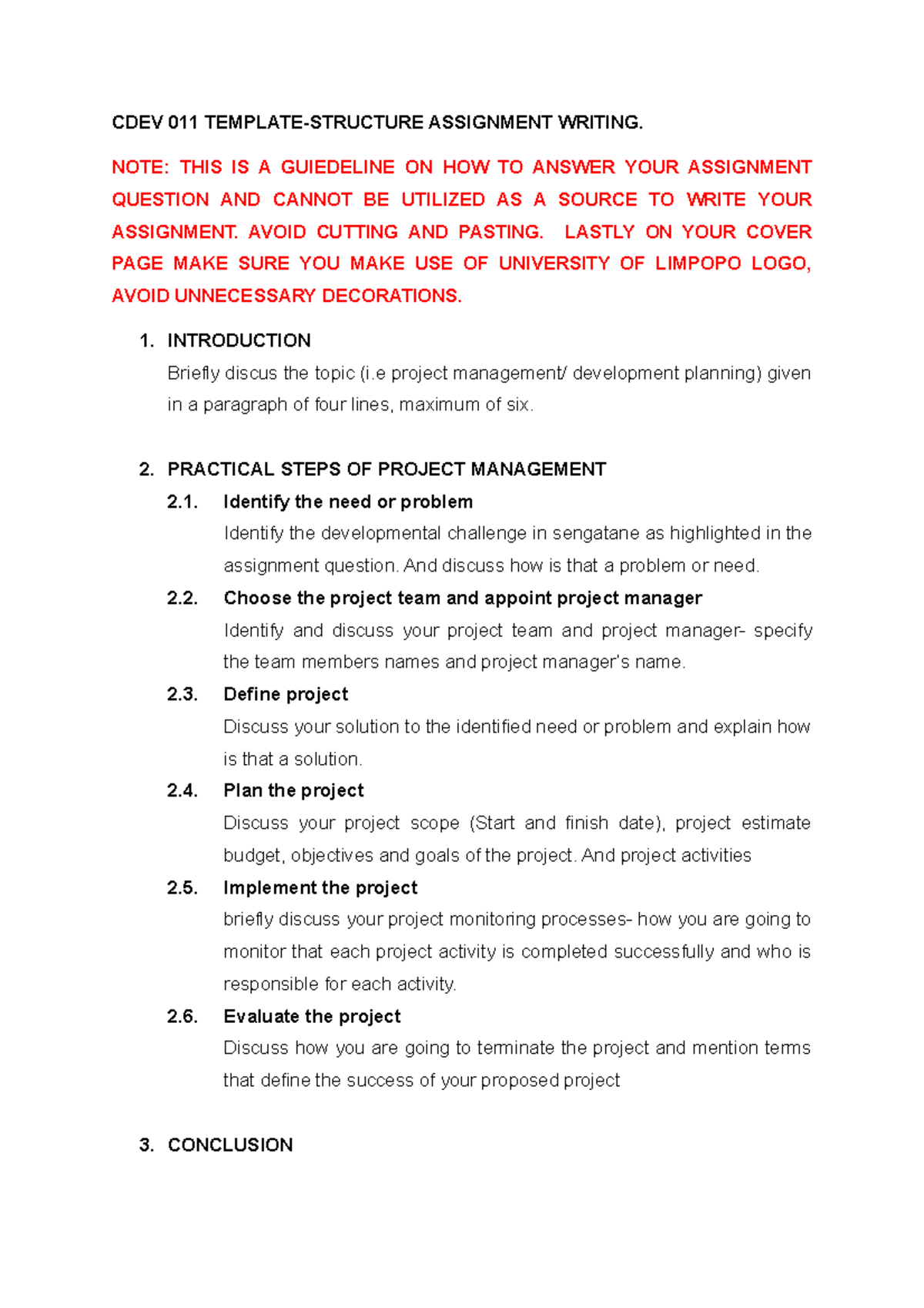 CDEV 011 Template- Guideline - CDEV 011 TEMPLATE-STRUCTURE ASSIGNMENT ...
