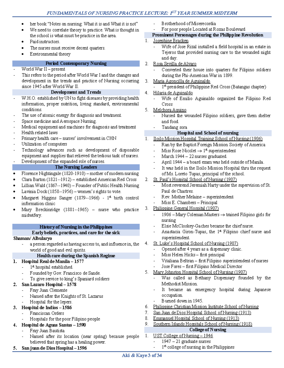 Hospital and School of nursing - FUNDAMENTALS OF NURSING PRACTICE ...