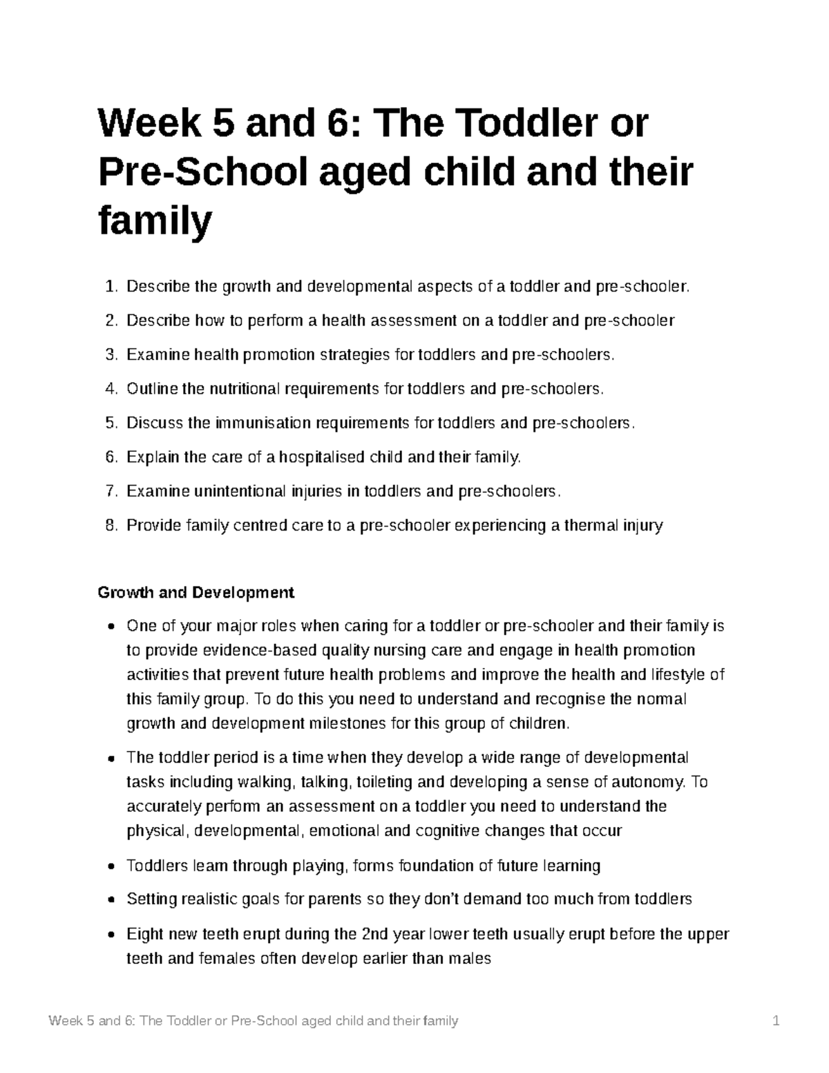 Week 5 and 6 The Toddler or Pre-School aged child and their family ...