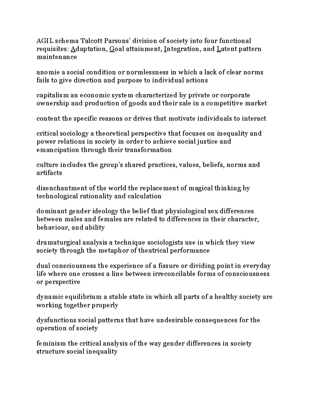 Sociology 3 (31) - young - AGIL schema Talcott Parsons’ division of ...