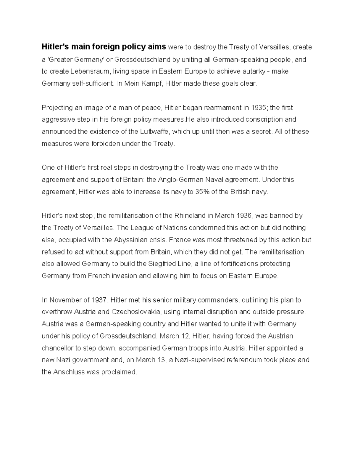 Hitler's main foreign policy aims - In Mein Kampf, Hitler made these ...