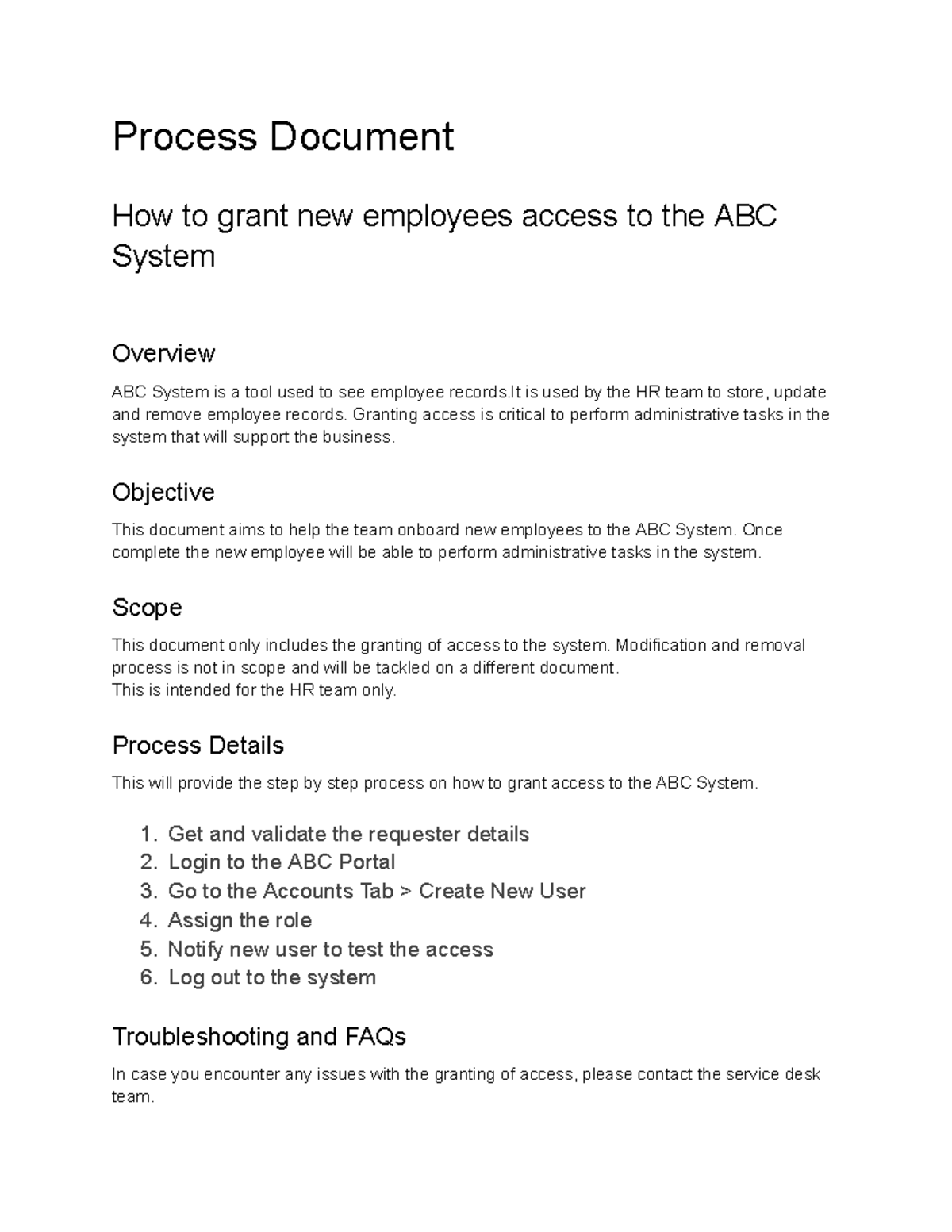 Documentation Test - Process Document How to grant new employees access ...