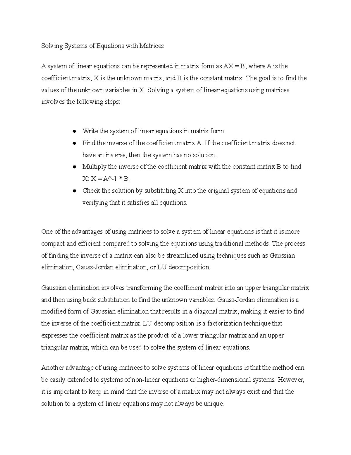 Solving systems of equations with matrices - The goal is to find the ...