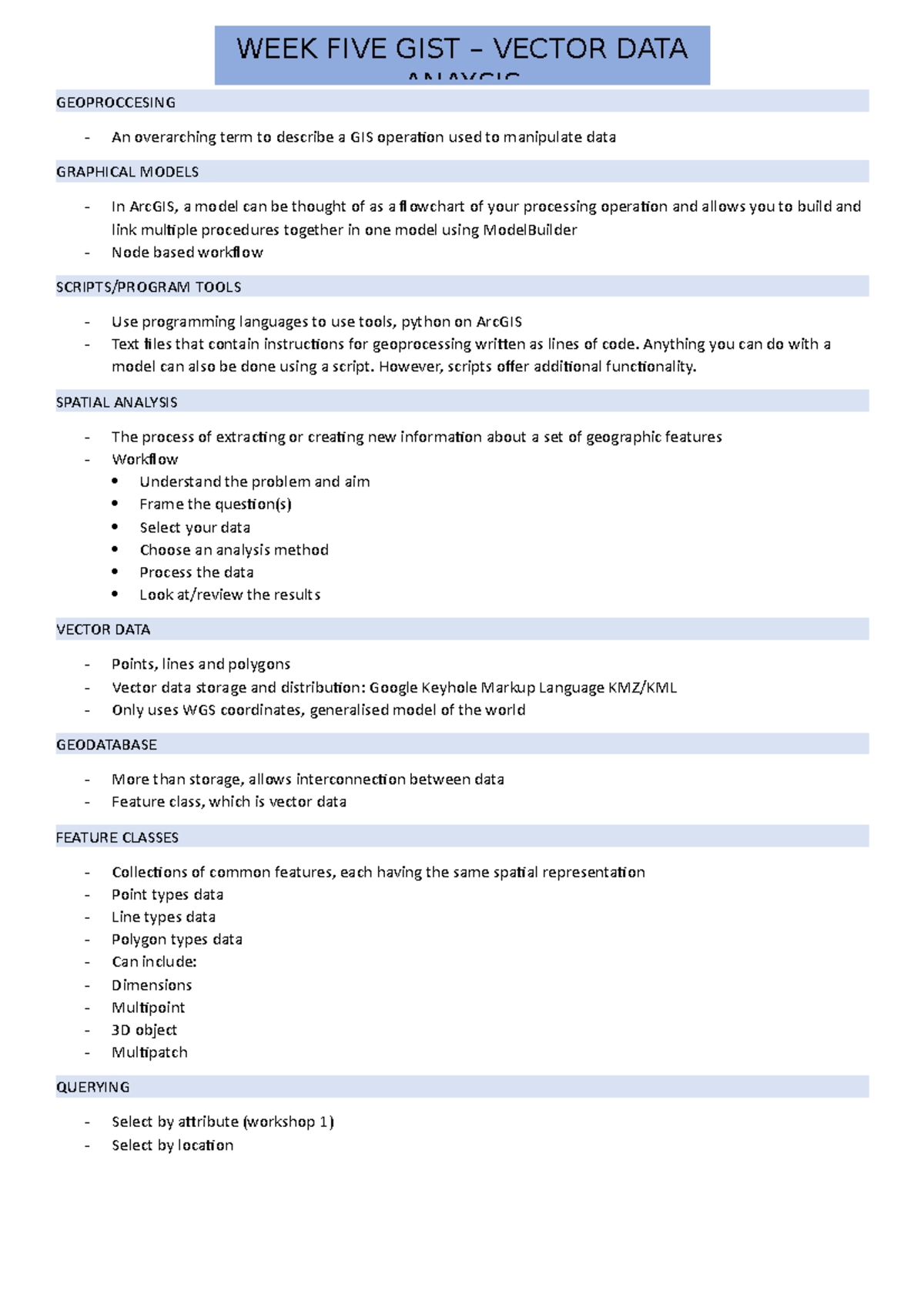 Week Five Gist Vector Data Analysis Geoproccesing An Overarching Term To Describe A Gis