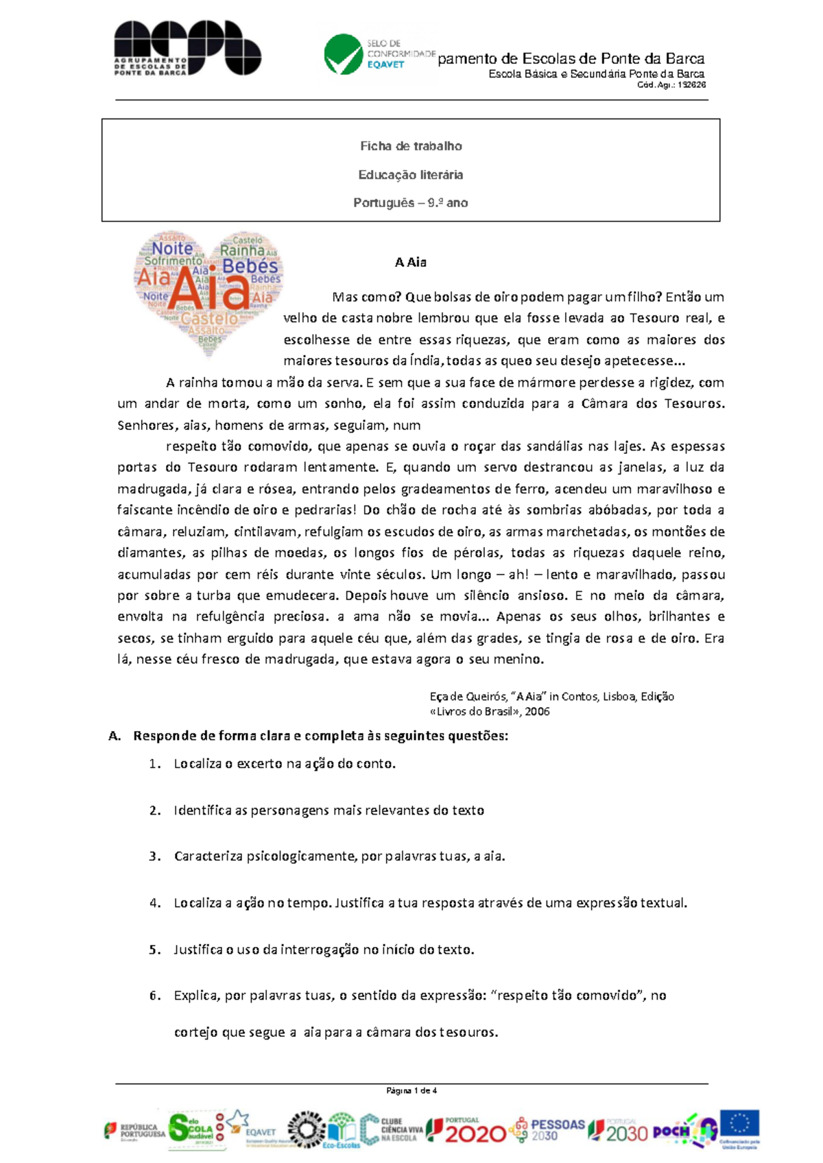 Fichas Aia Educ lit 9. º A e D - Escola Básica e Secundária Ponte da ...