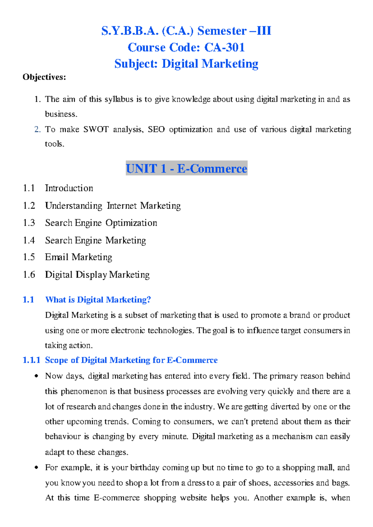 DIgital Marketing - 1- E-Commerce - S.Y.B.B. (C.) Semester – III Course ...