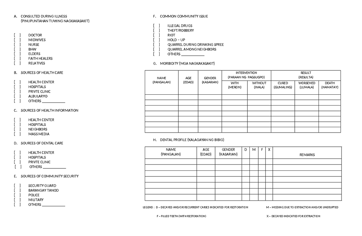 DOH survey form 3a - A. CONSULTED DURING ILLNESS (PINUPUNTAHAN TUWING ...
