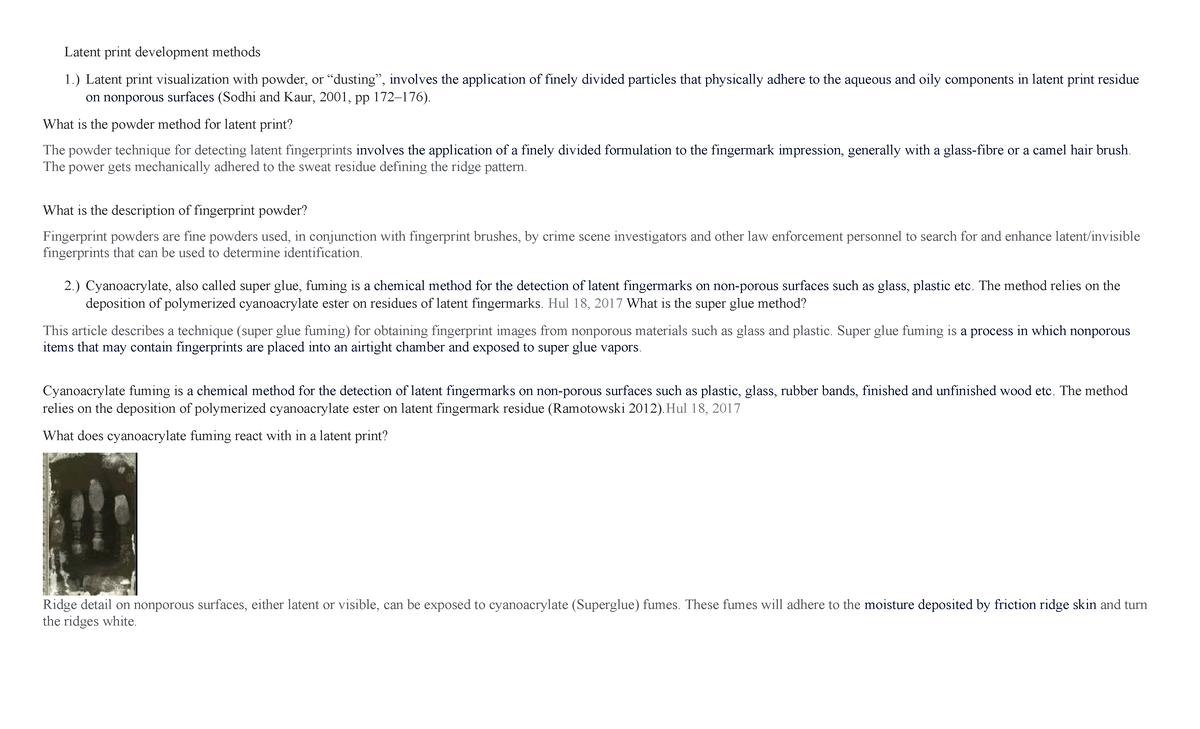 Latent print visualization with powder - Latent print development ...