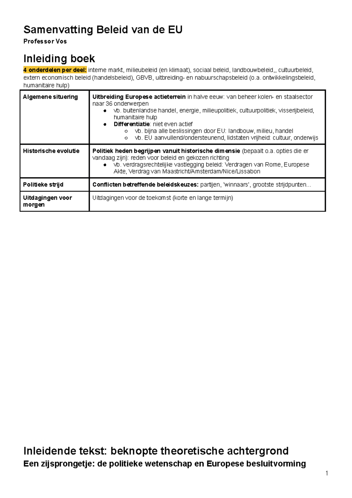 0 Inleiding Beleid van de EU - Samenvatting Beleid van de EU Professor ...