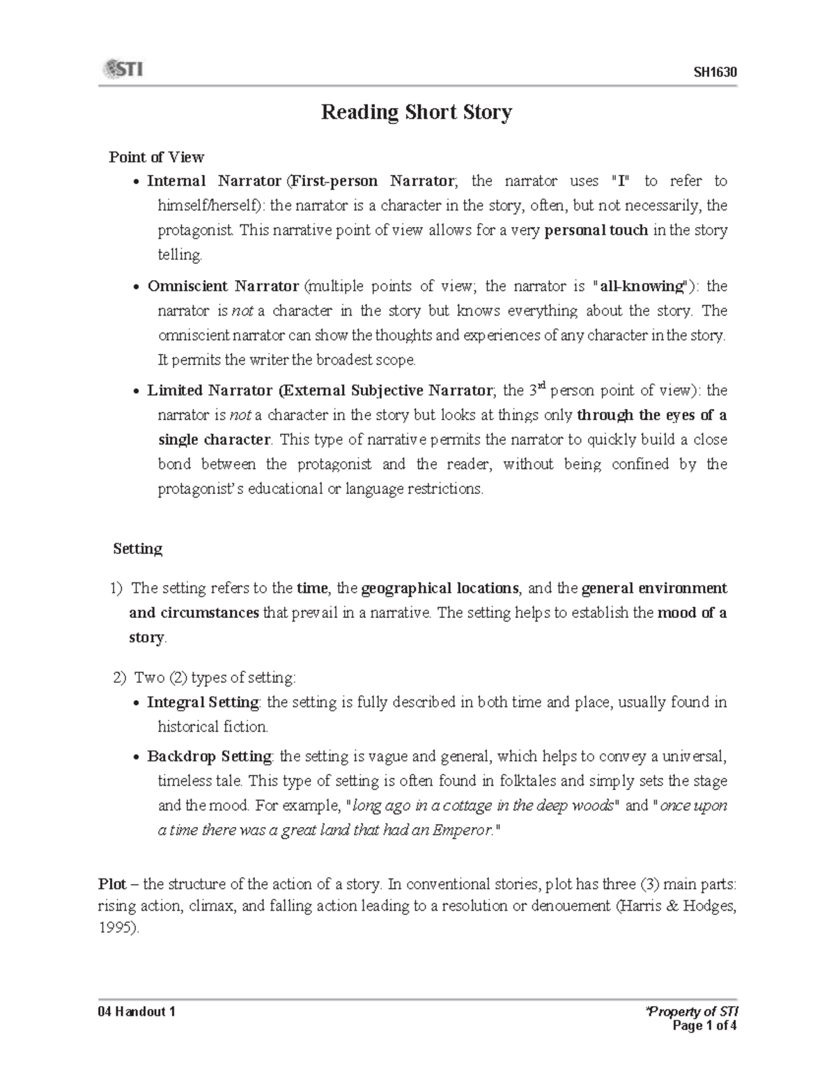 SH1630 - Creative Writing 04 Handout 1 - 04 Handout 1 *Property of STI ...