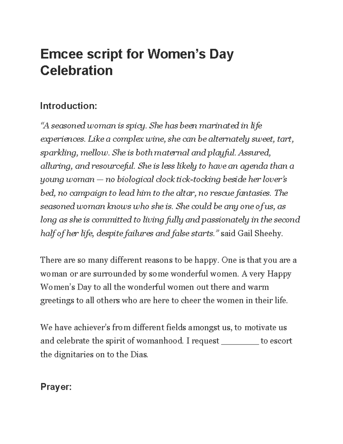 Emcee script for Women - others - Emcee script for Women’s Day ...