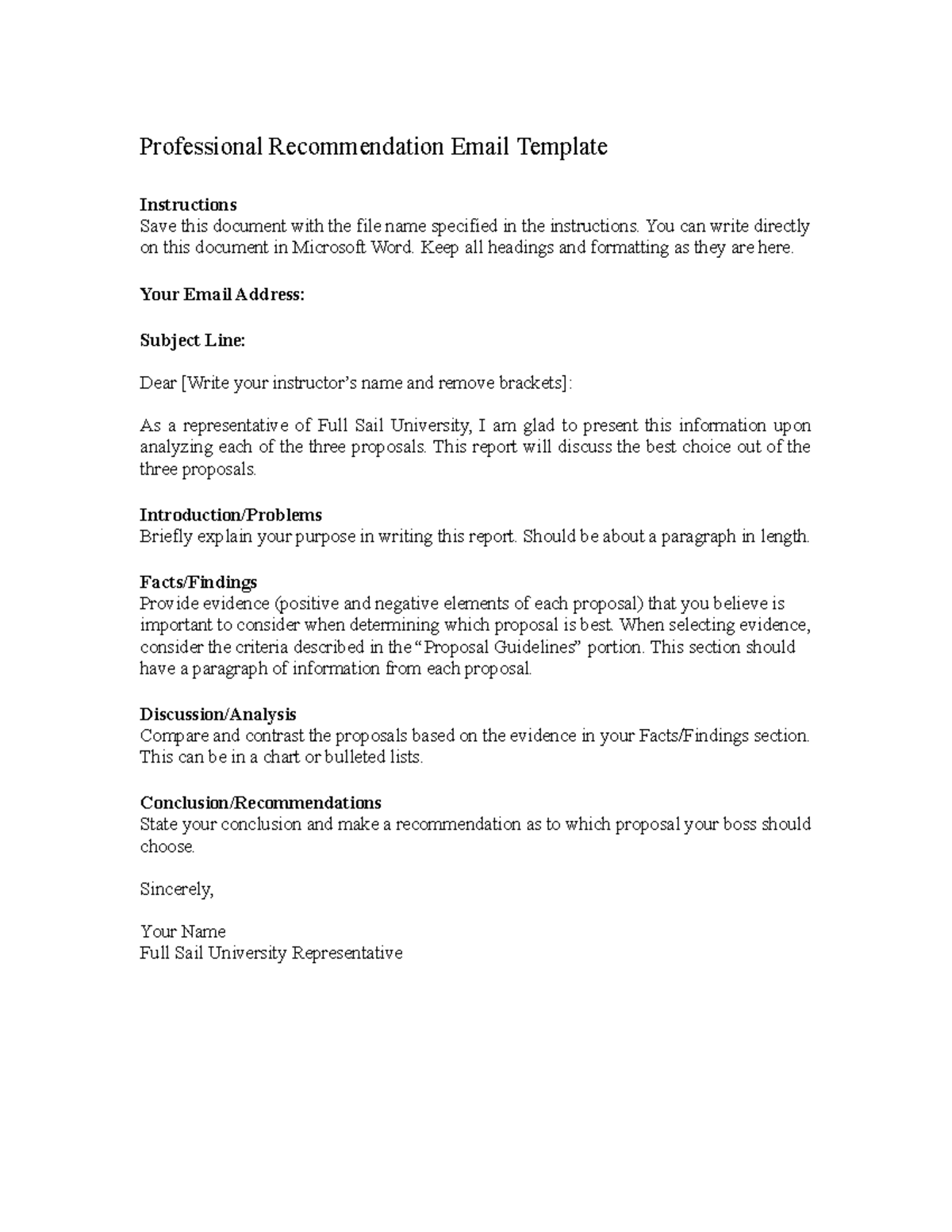 Professional Recommendation Email Template - Professional ...