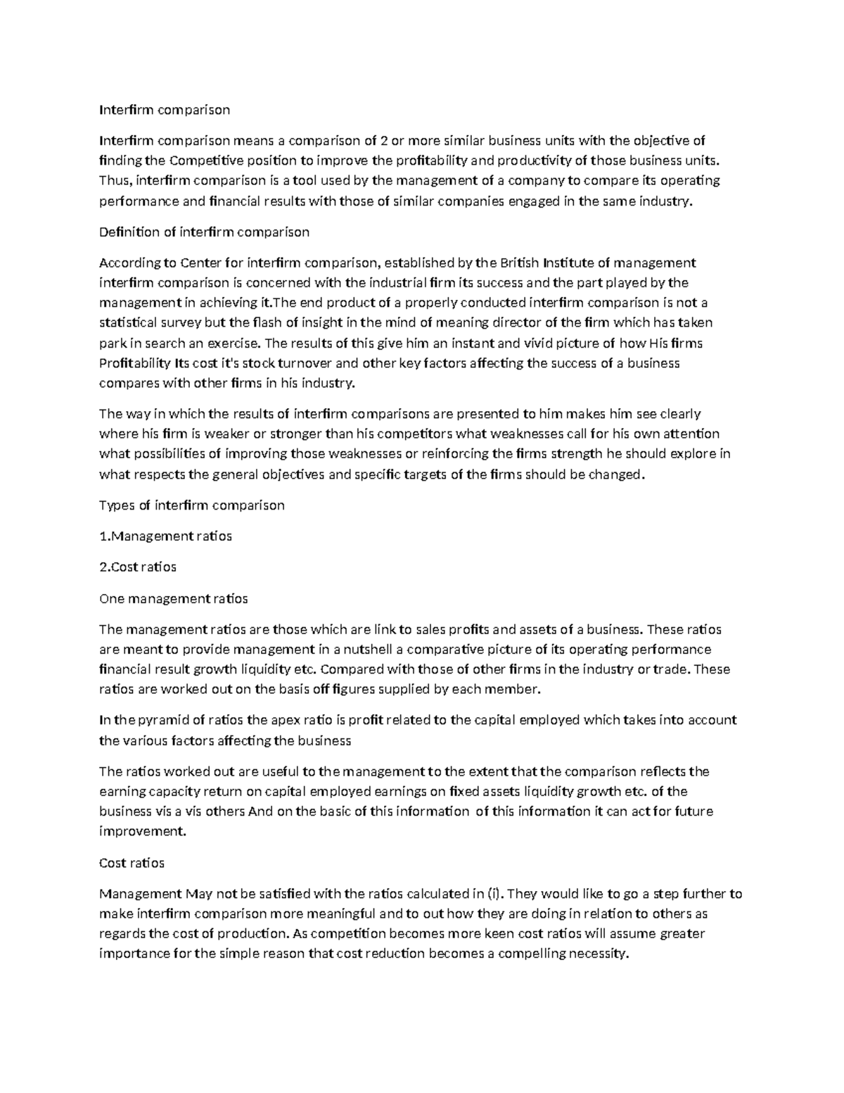 Interfirm comparison - Preapared notes - Interfirm comparison Interfirm ...