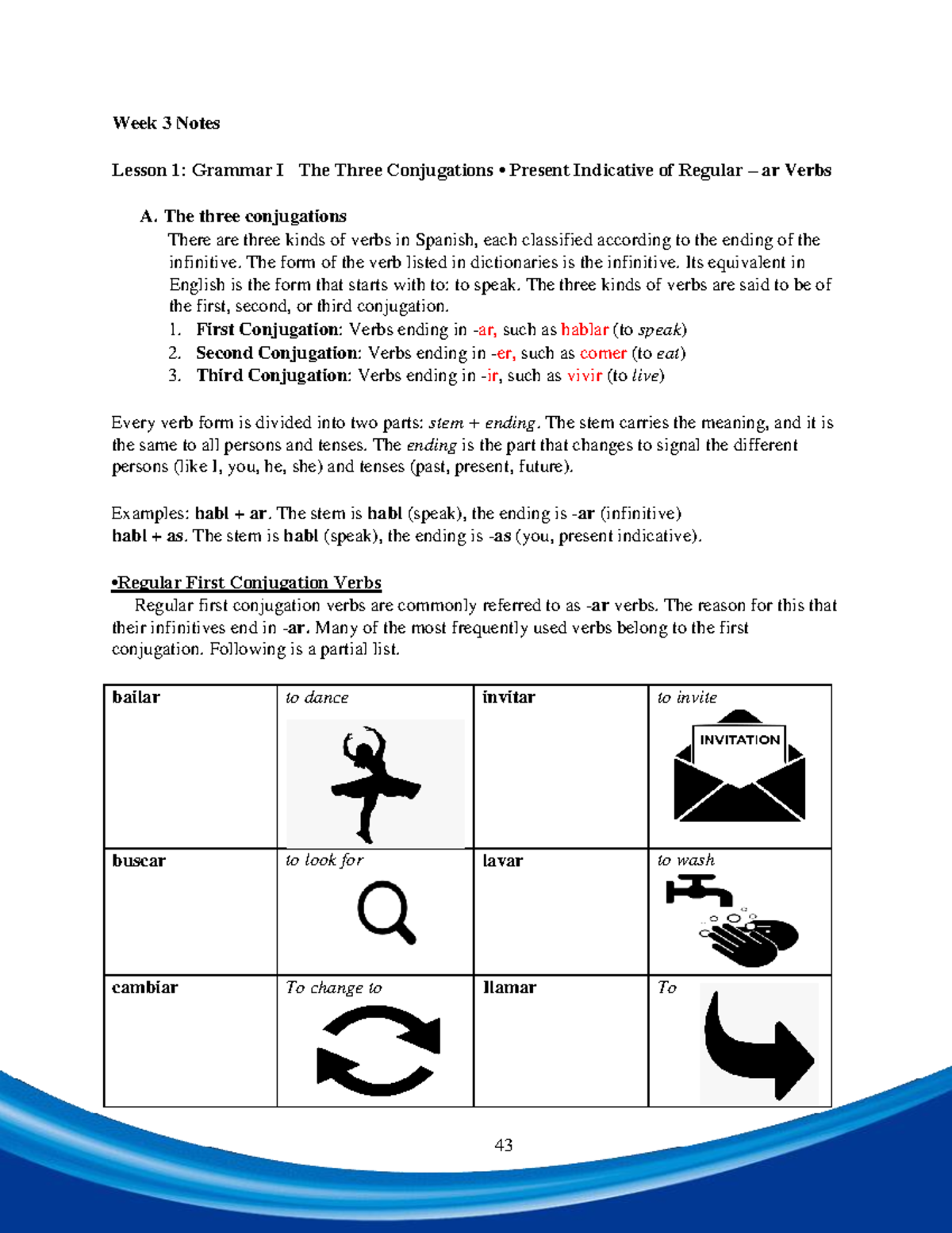 Week 3 Notes Update The Three Conjugations of the Present Indicative of ...