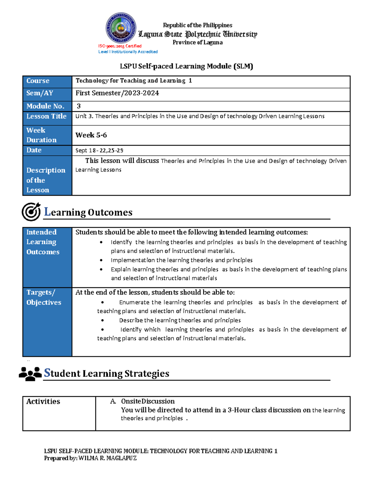 Btled Btvted Module 3 TTL1 Theories week 5 6 - ISO 9001:2015 Certified ...