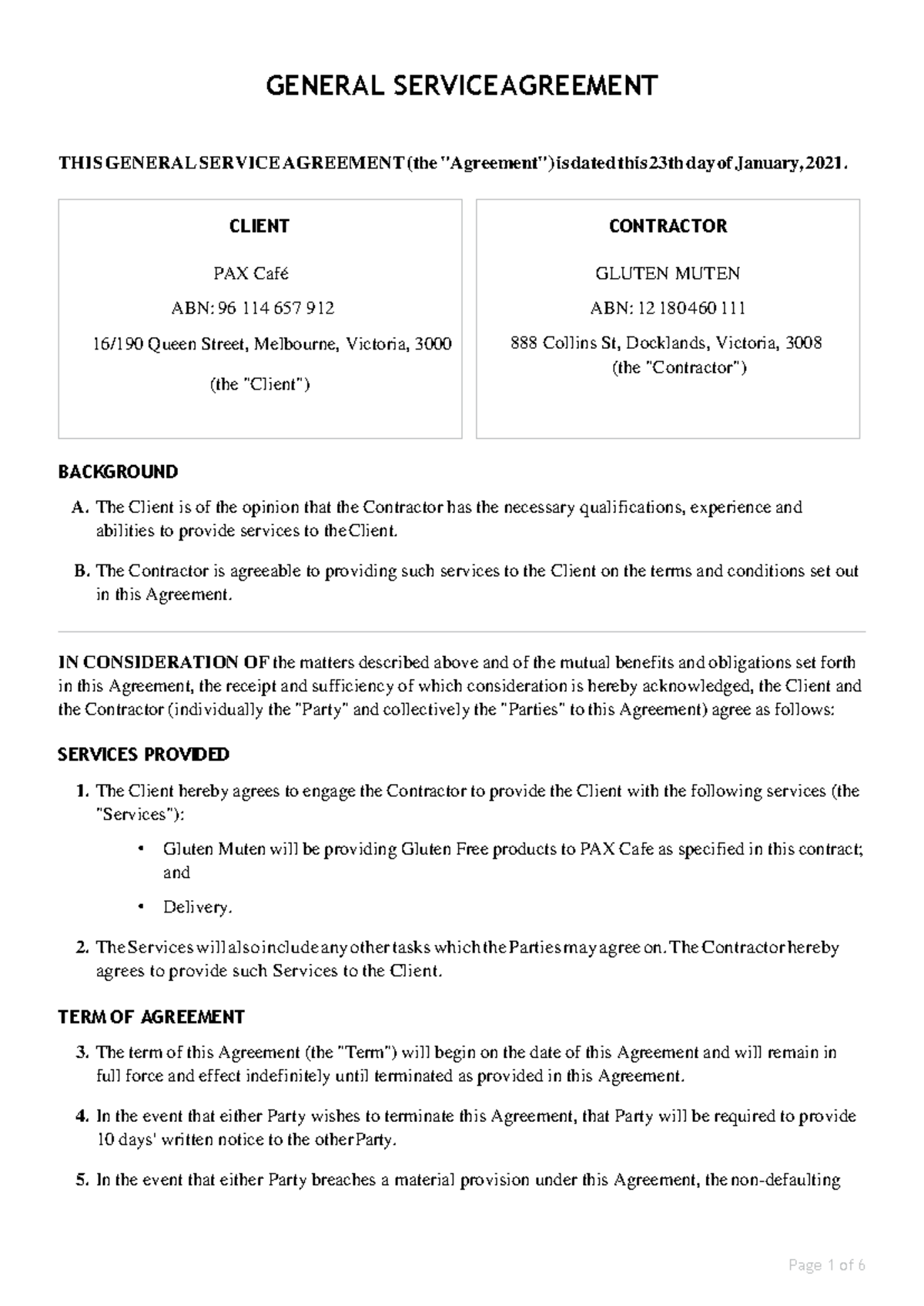 Service Agreement Supplier - Gustavo Rojas - GENERAL SERVICE AGREEMENT ...