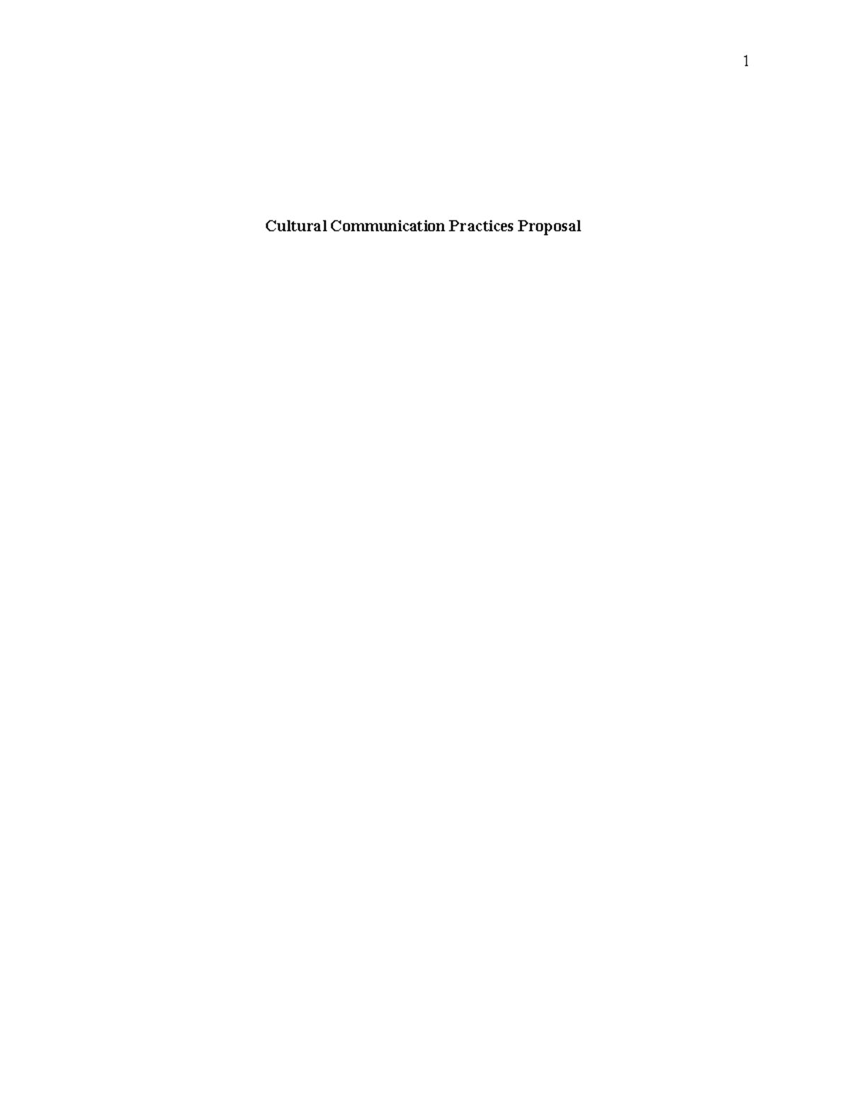 Cutural communication practices paper proposal - Cultural Communication ...