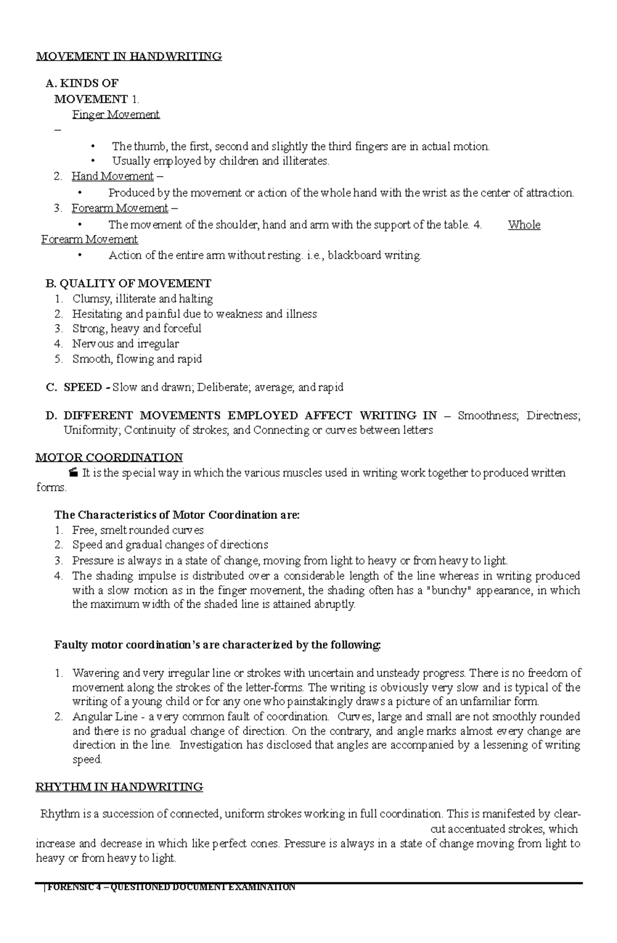 Movement IN Handwriting - MOVEMENT IN HANDWRITING A. KINDS OF MOVEMENT ...