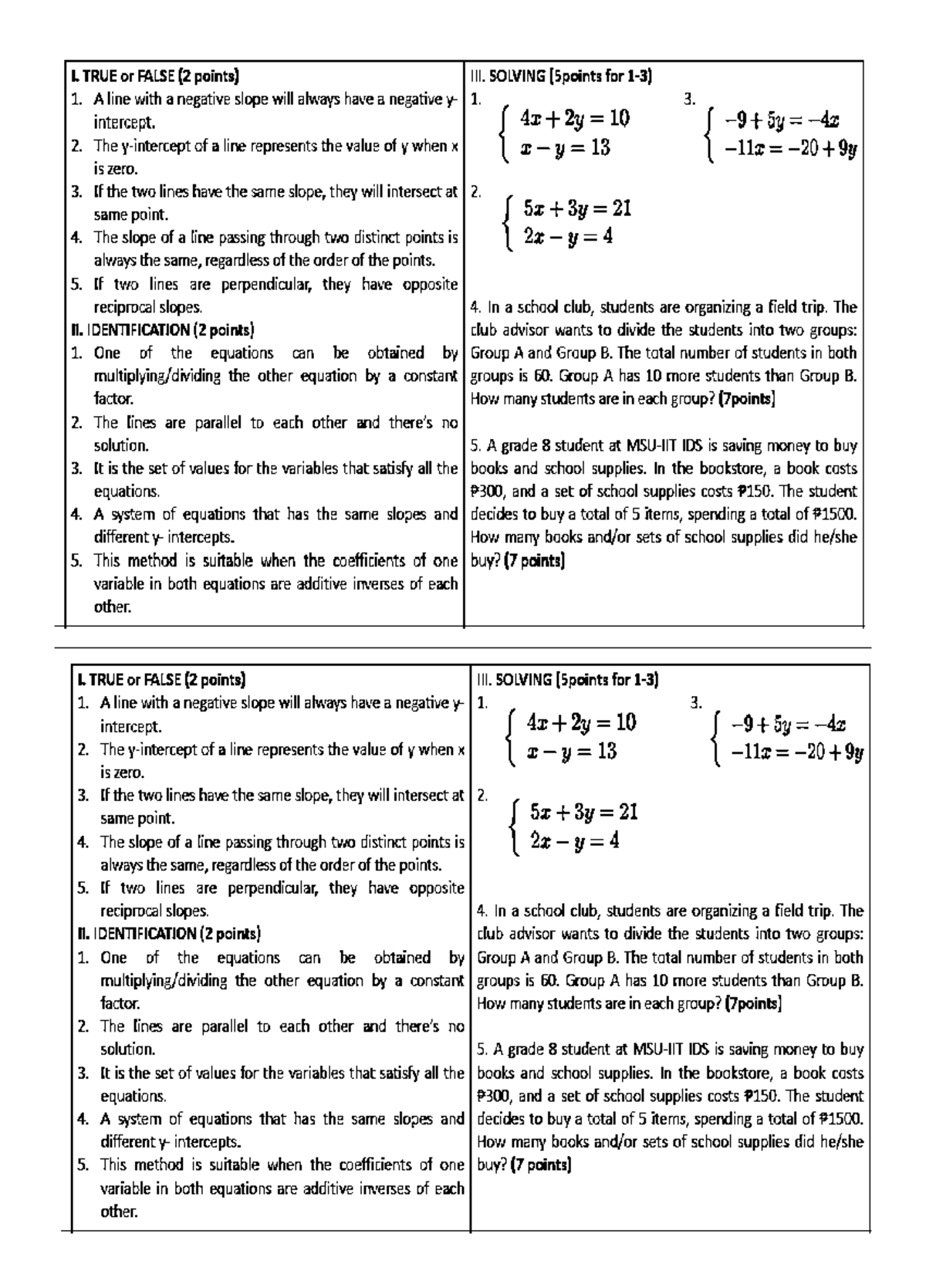 LQ 1 - this is for study purposes only - Introduction to College Math ...
