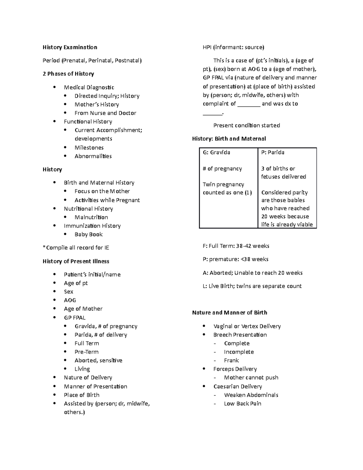 HGD - lectures - History Examinaion Period (Prenatal, Perinatal ...