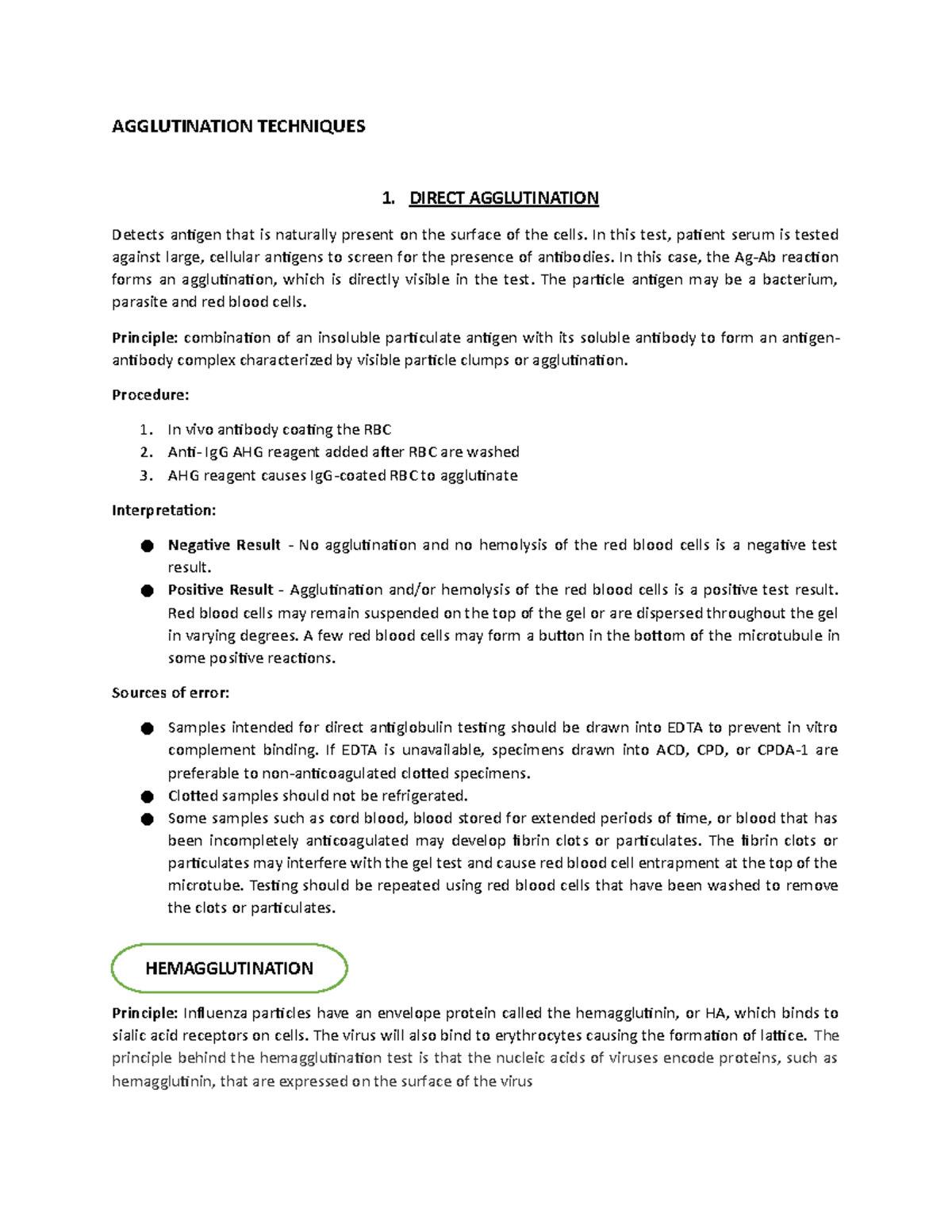 Agglutination Techniques - AGGLUTINATION TECHNIQUES 1. DIRECT ...