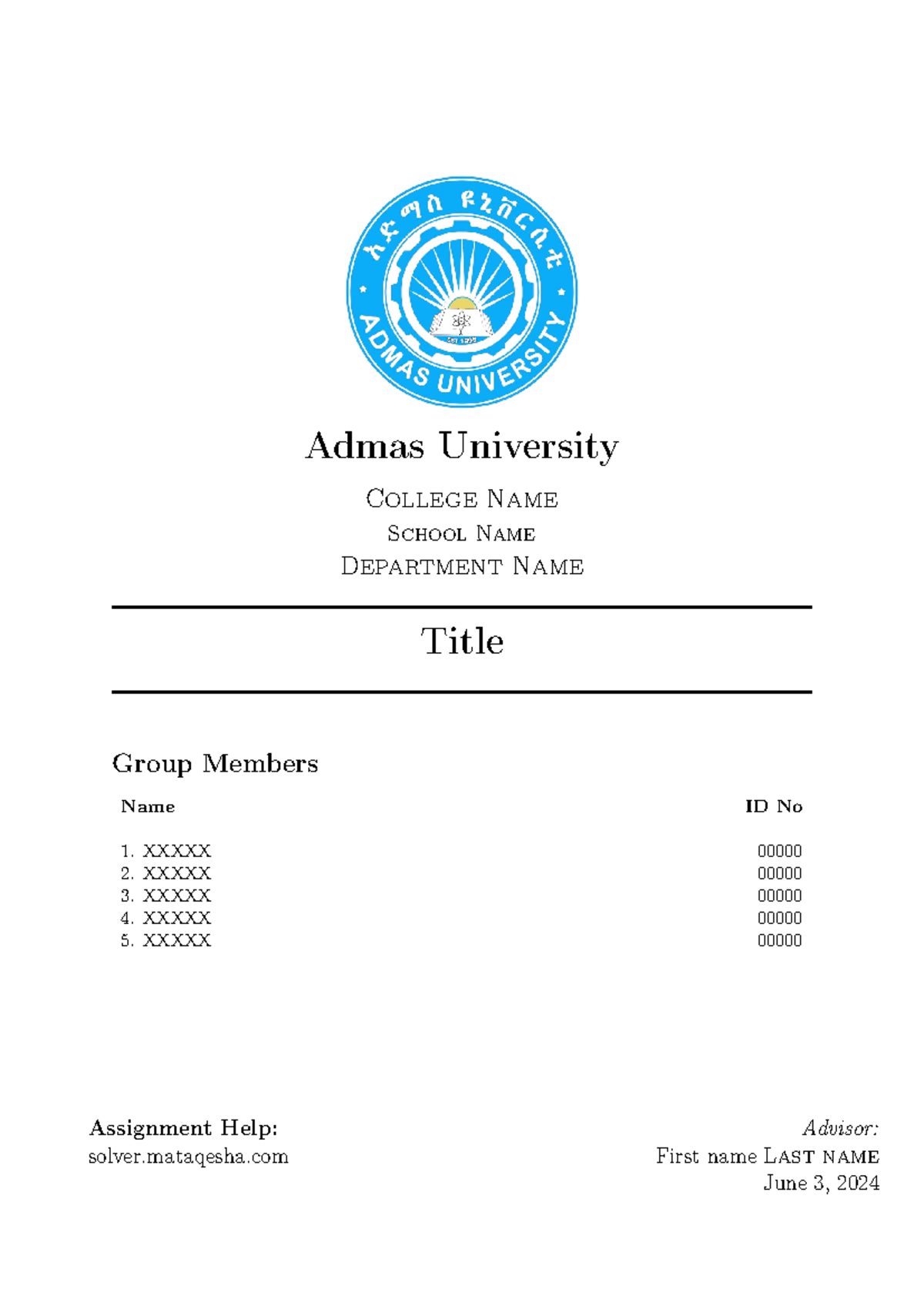 Admas university cover template - Object Oriented Software Engineering ...