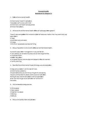 PH Worksheet for Chapter 11 - Personal Health Worksheet for Chapter 11 ...