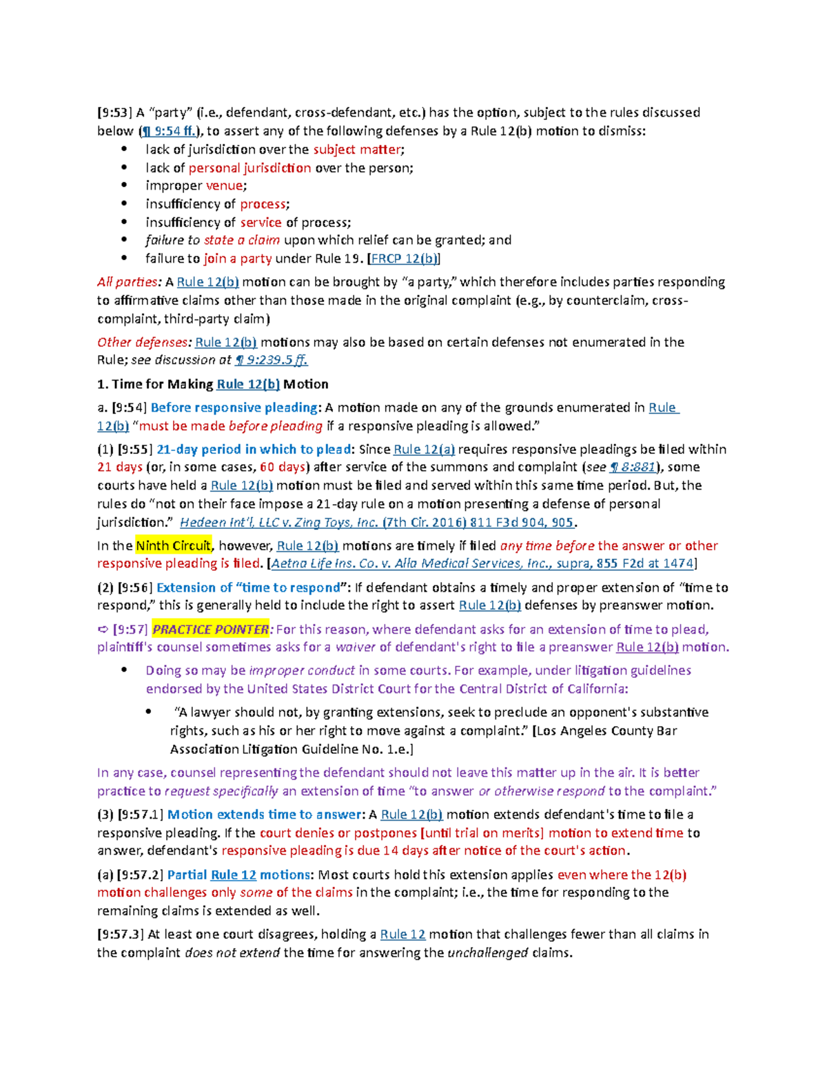 Misc. Rutter Guide - Outline - [9:53] A “party” (i., defendant, cross-defendant, etc.) has the ...