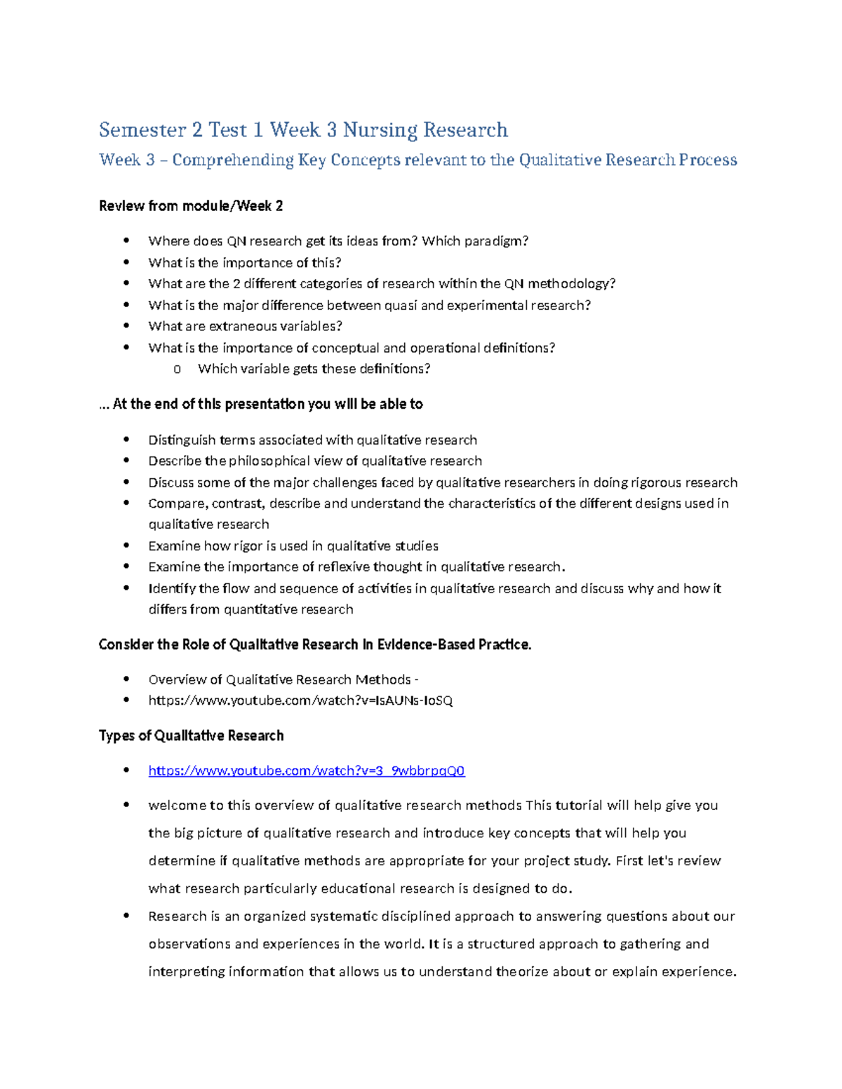 Semester 2 Test 1 Week 3 Nursing Research - Semester 2 Test 1 Week 3 ...