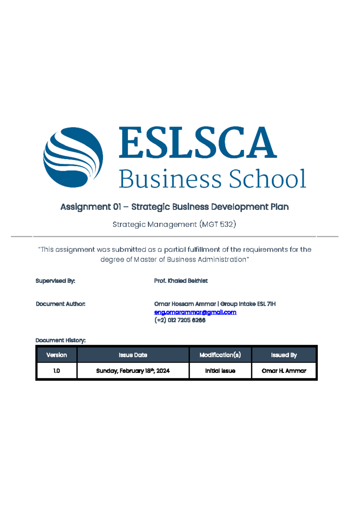 Omar Ammar - Intake 71H - Assignment 01 Strategic Personal Development ...