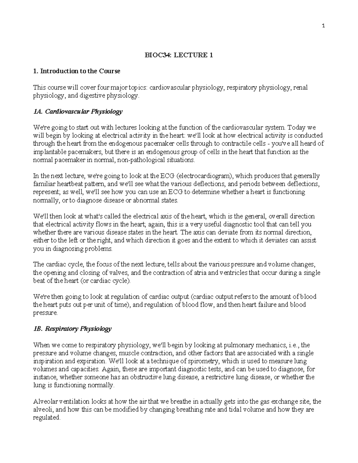Lecture 1 Notes 2024 - BIOC34: LECTURE 1 Introduction to the Course ...