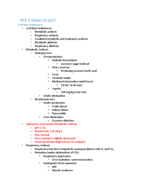 PCC II Notes 010917 - PCC II Notes 010917 Nursing Care of the ...