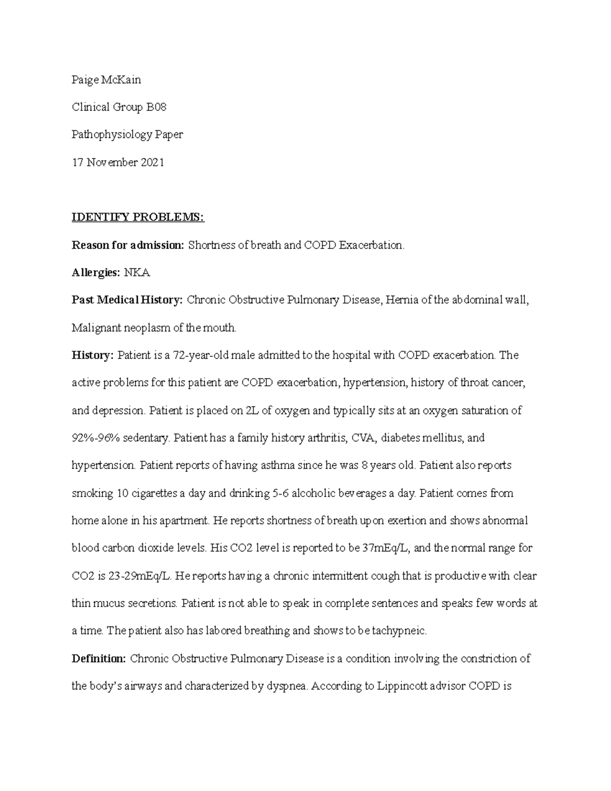 Pathophysiology Paper - revised - Paige McKain Clinical Group B ...