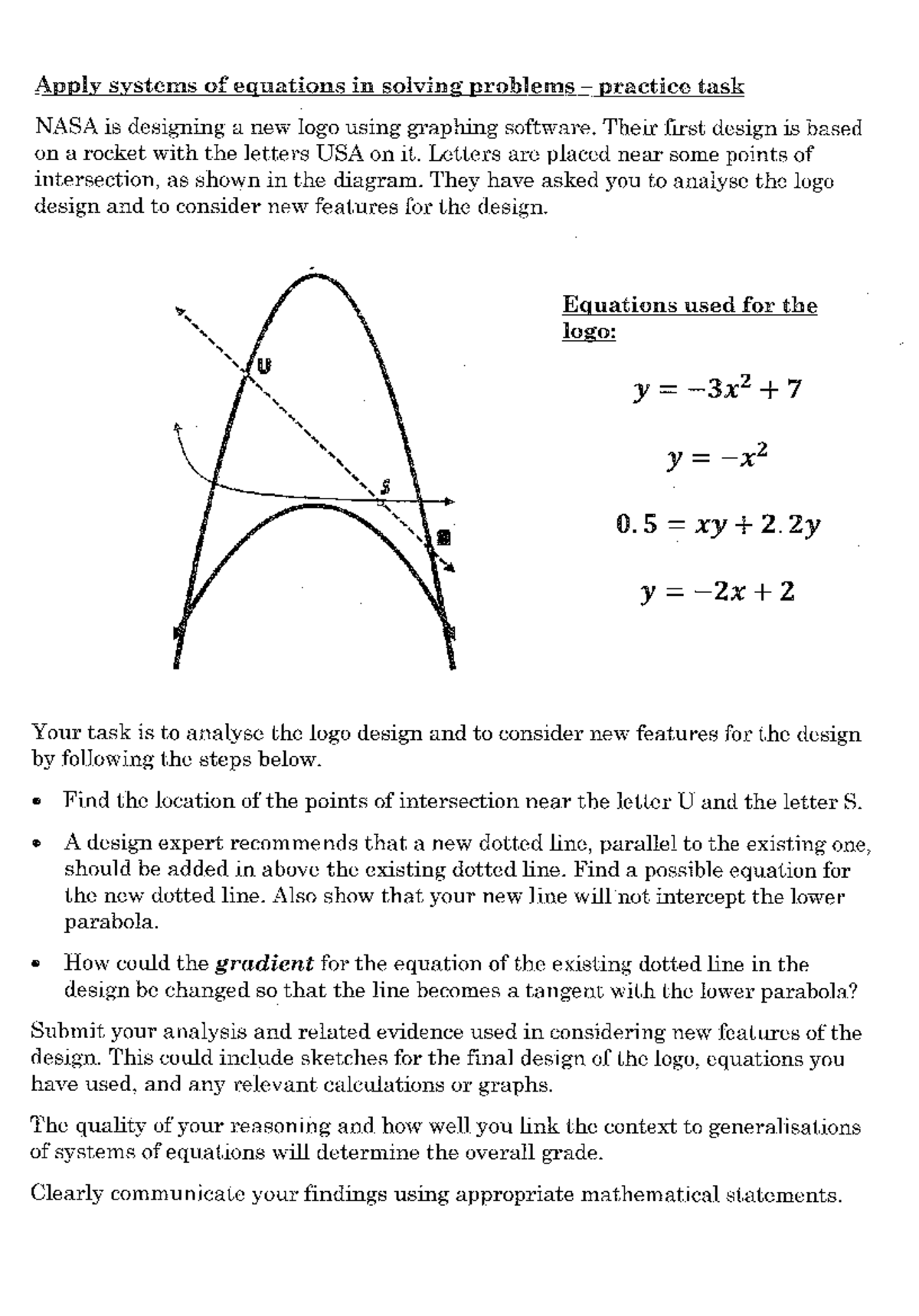 NASA logo - Practice Task - Apply systems of equations in solving ...