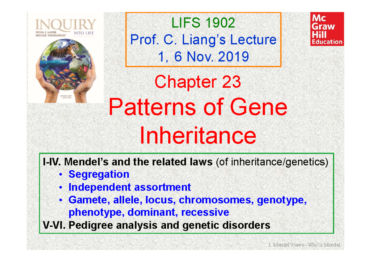 Prof. C. Liang lectures-1, 6 Nov.. 2019-Ch. 23 - LIFS 1902 Prof. C. Liang’s Lecture 1 ，6 Nov ...