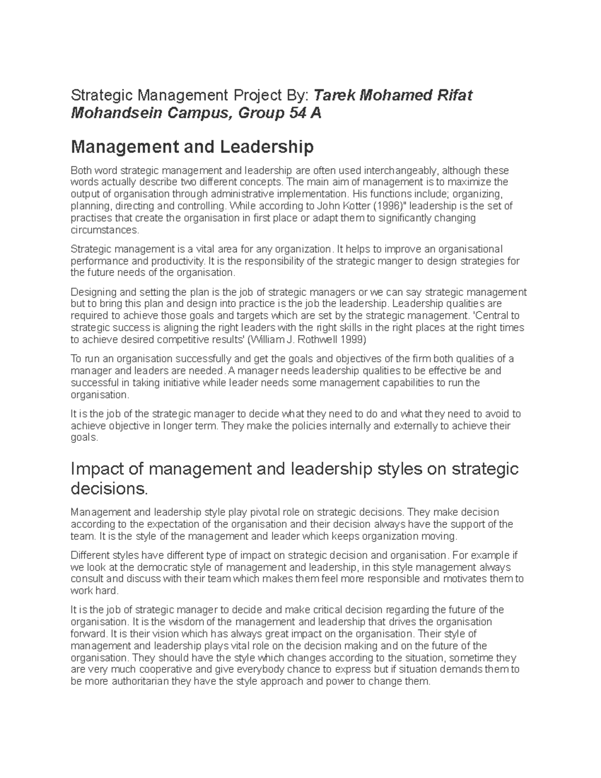 Strategic Management Project By - The main aim of management is to ...