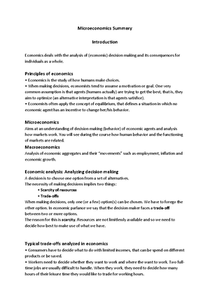 Microeconomics Summary of all Chapters - Microeconomics Summary ...