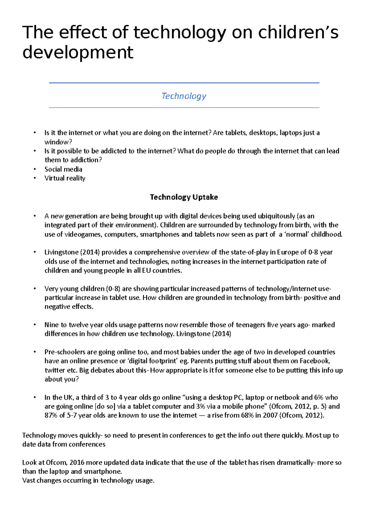 The effect of technology on children's development - The effect of ...