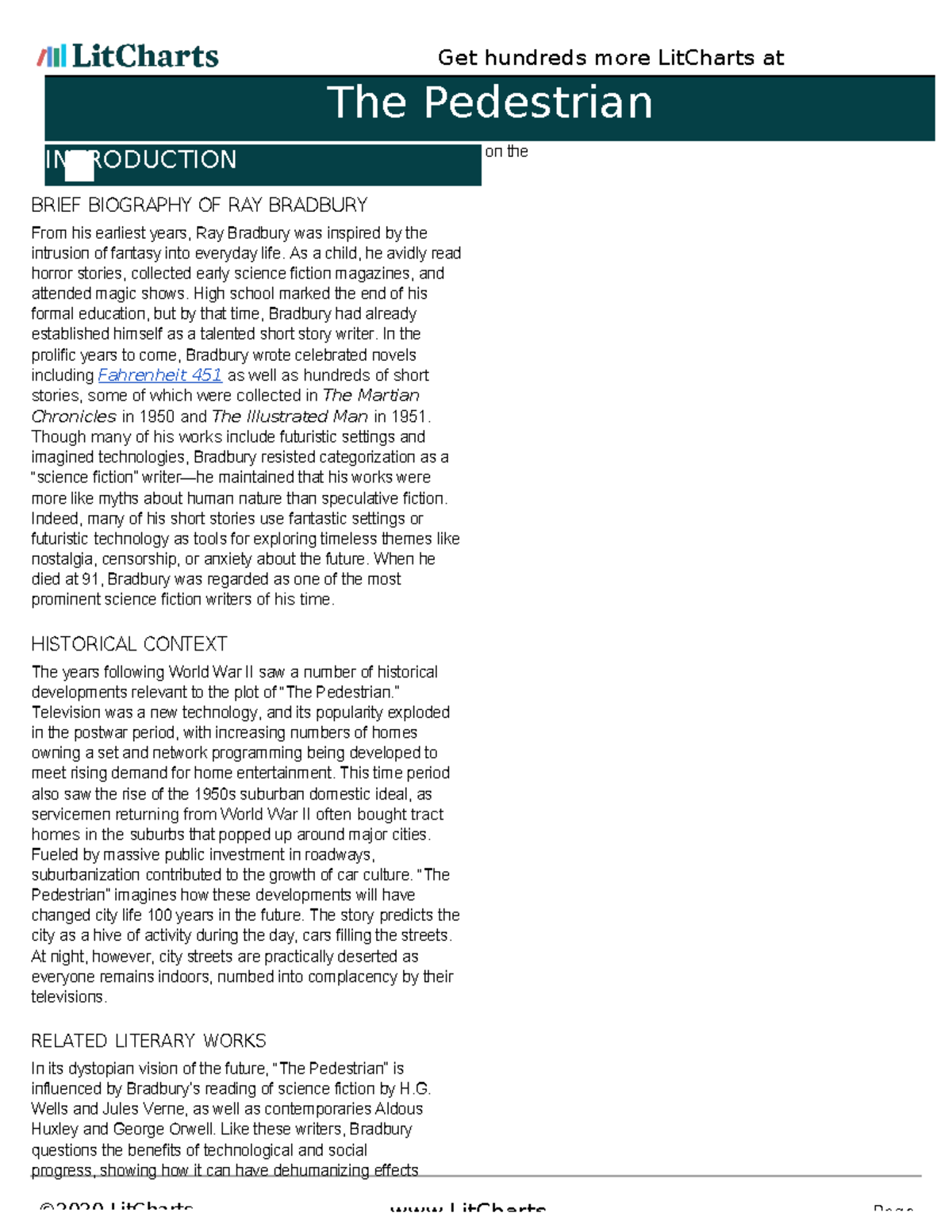 The-Pedestrian-Lit Chart - litcharts The Pedestrian INTRODUCTION BRIEF ...