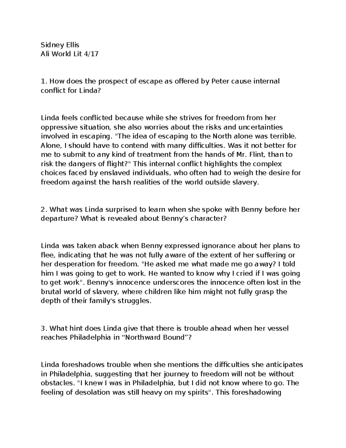 1 - fdbhfnghcmvhmhjm - Sidney Ellis Ali World Lit 4/ How does the ...