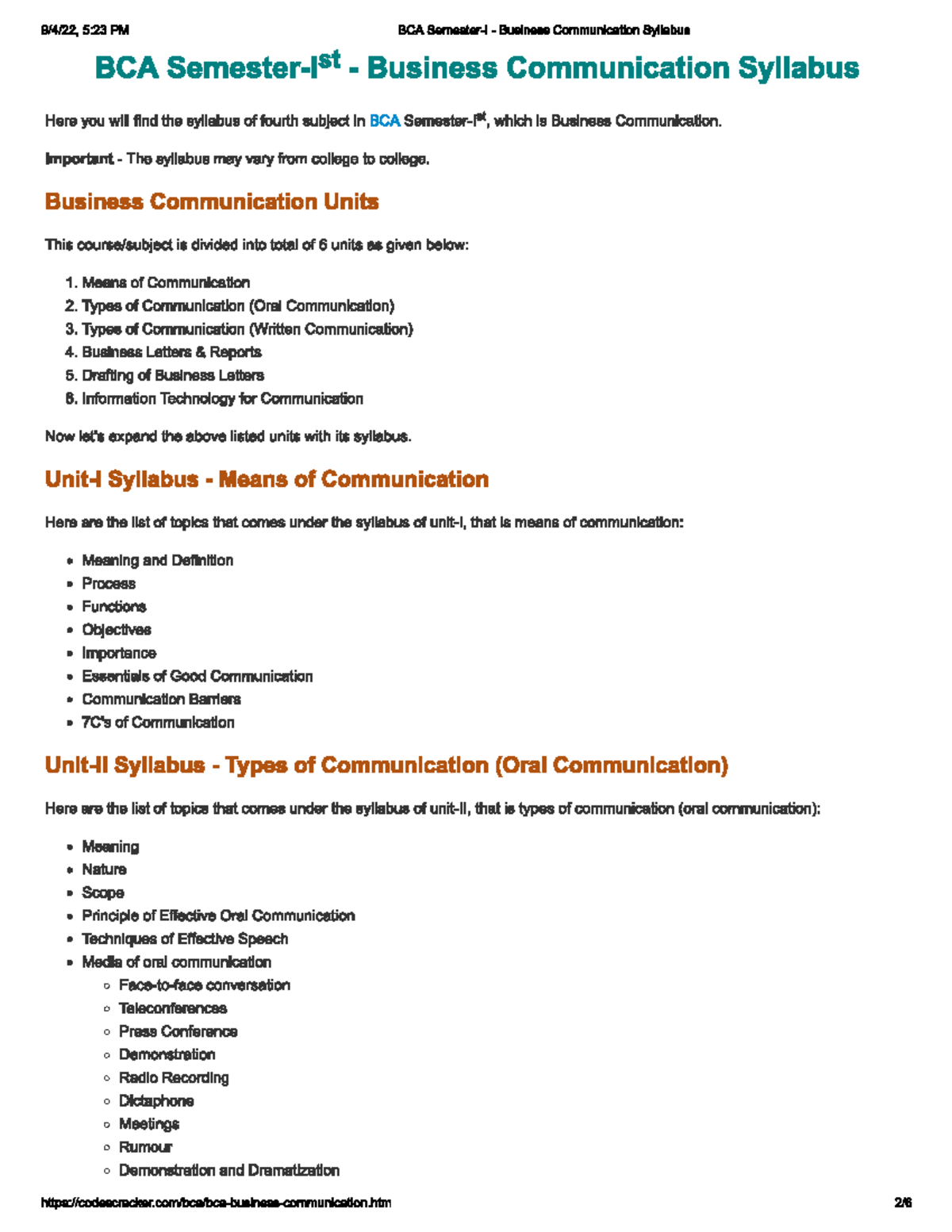 Syllabus Communicative English - 1st Semester - Bachelor of computer ...