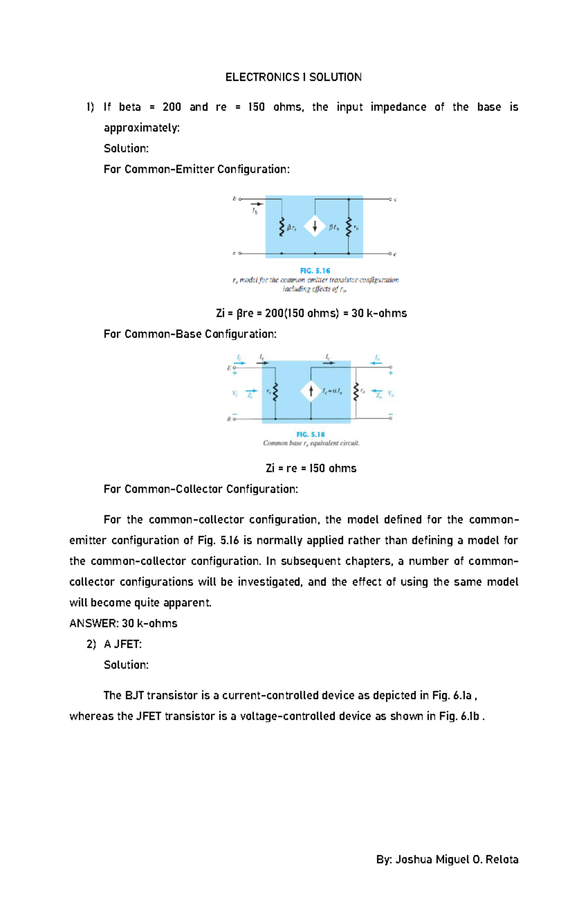 Electronics 1 Solution - ELECTRONICS 1 SOLUTION If beta = 200 and re ...