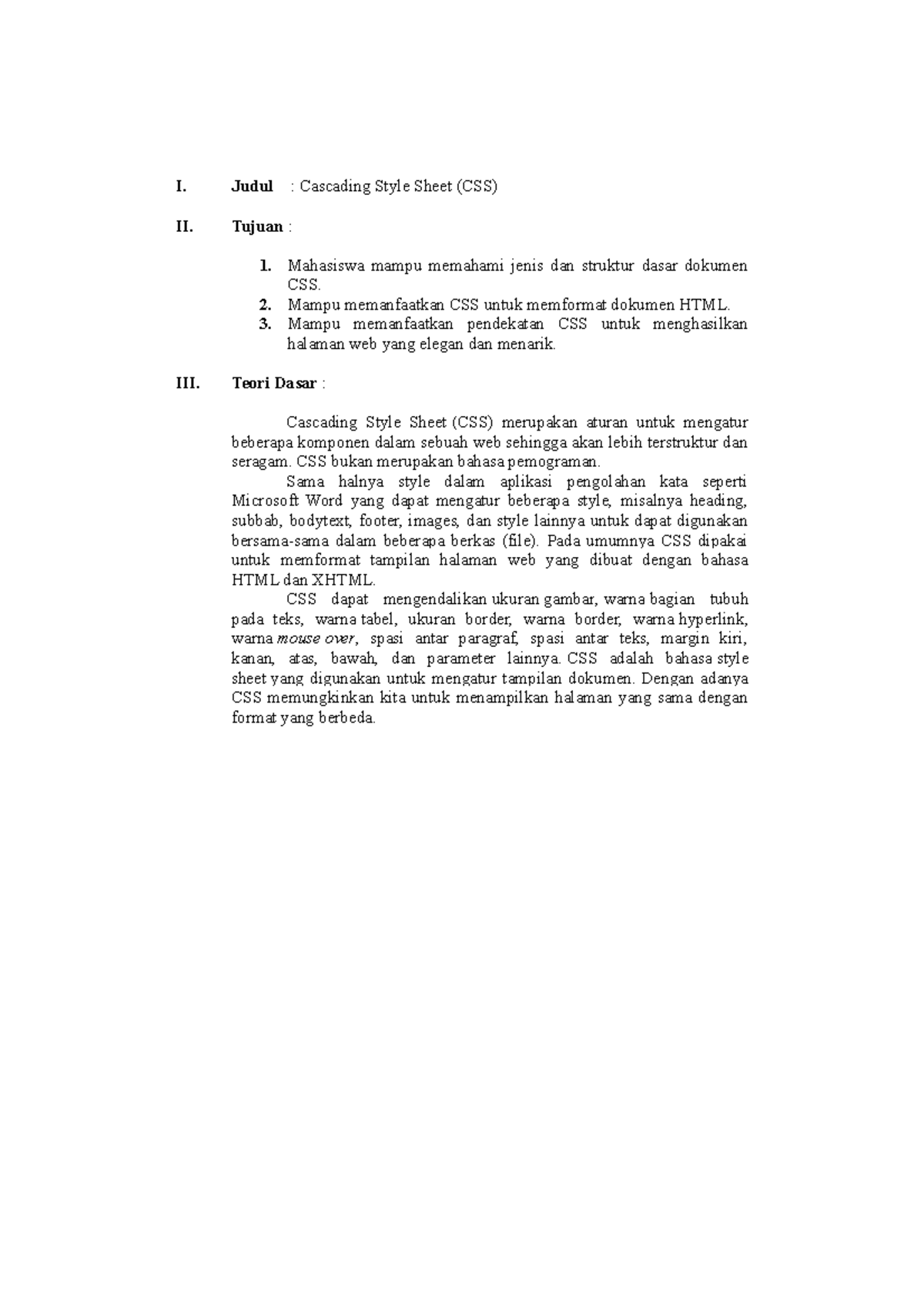 Pengantar Praktikum CSS 2 - I. Judul : Cascading Style Sheet (CSS) II ...