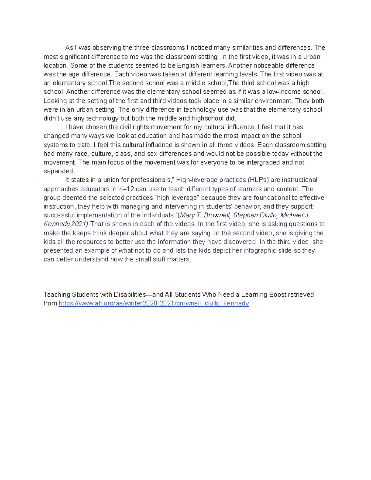 Task 1-4 - Task 2 SEL 3 - As I was observing the three classrooms I ...