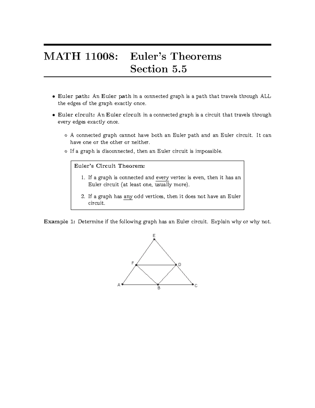 Euler's Theorems - MATH 11008: Euler’s Theorems Section 5. Euler path ...